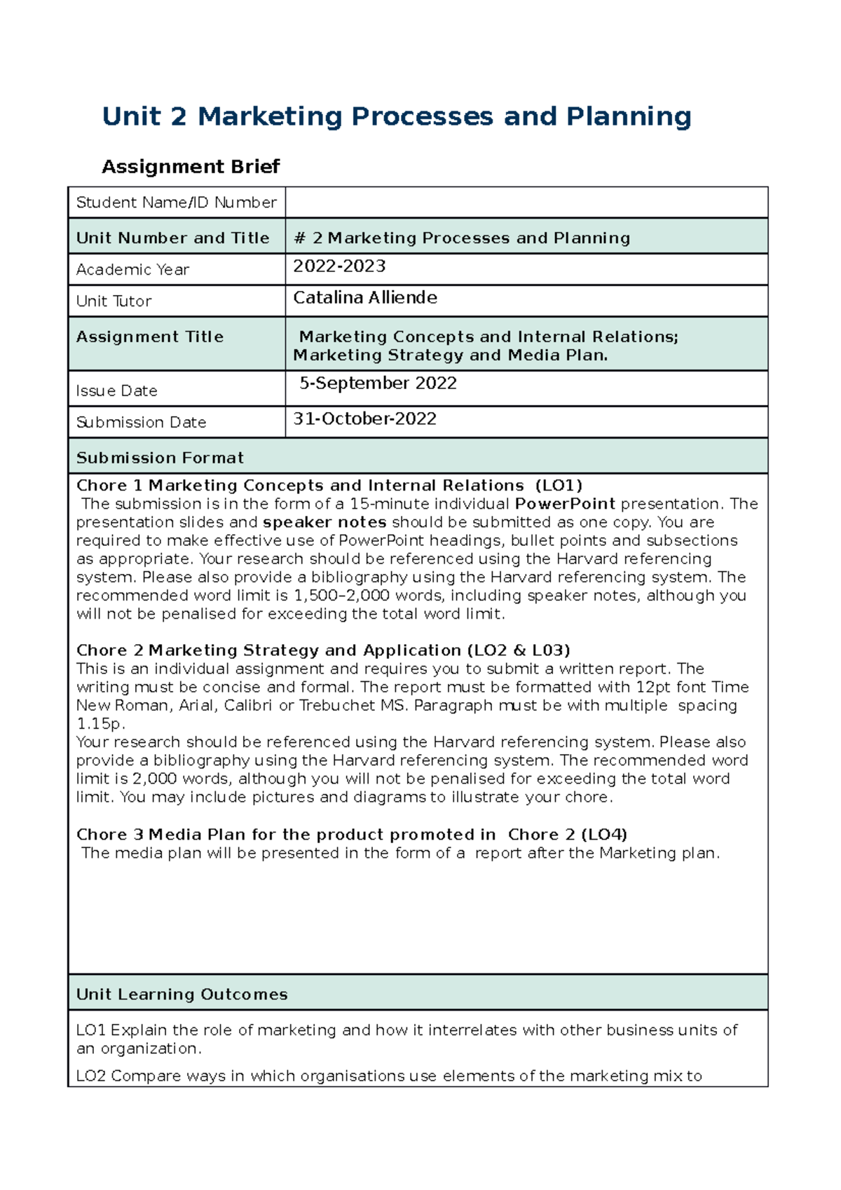 02 Marketing Processes and planning 2022 - Unit 2 Marketing Processes ...