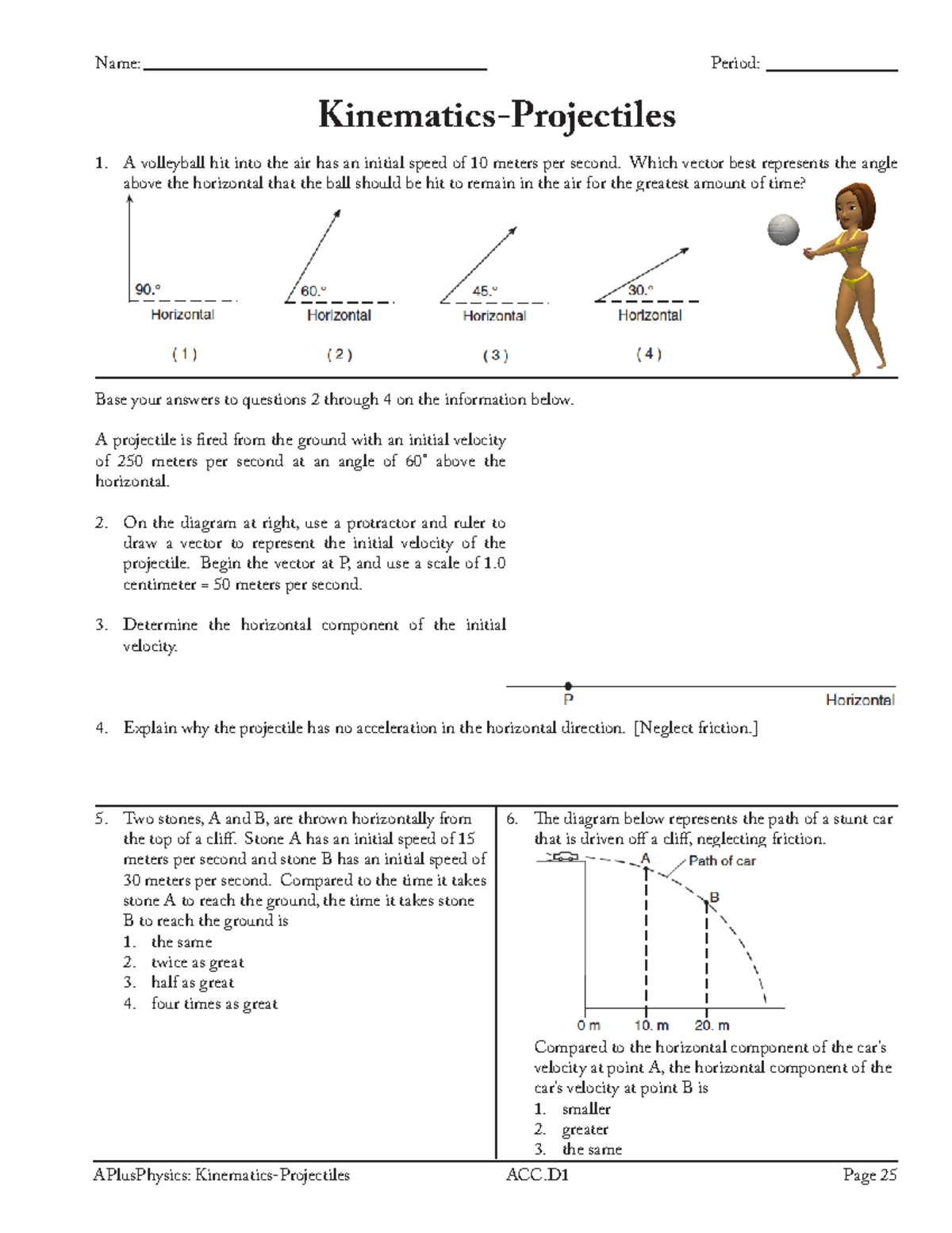 Kinematics-Projectiles - Which vector best represents the angle above ...