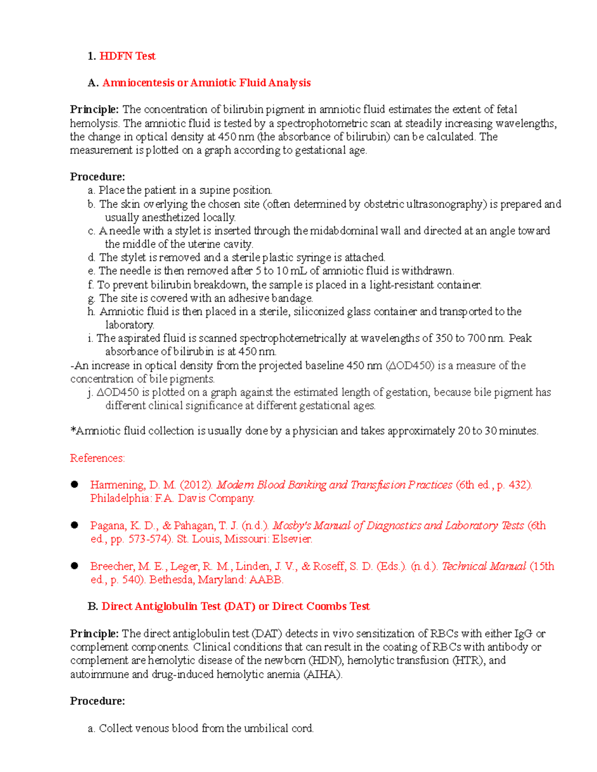 Blood Banking Course Work - HDFN Test A. Amniocentesis or Amniotic ...