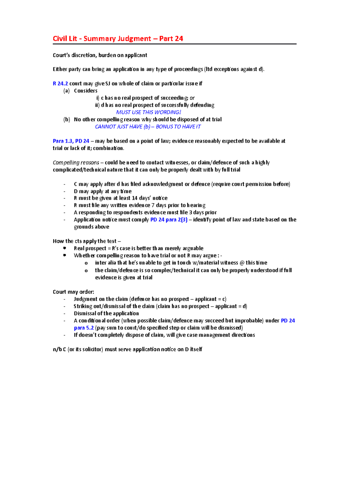 Civil Lit - Summary Judgment Outline and Formalities - Civil Lit ...