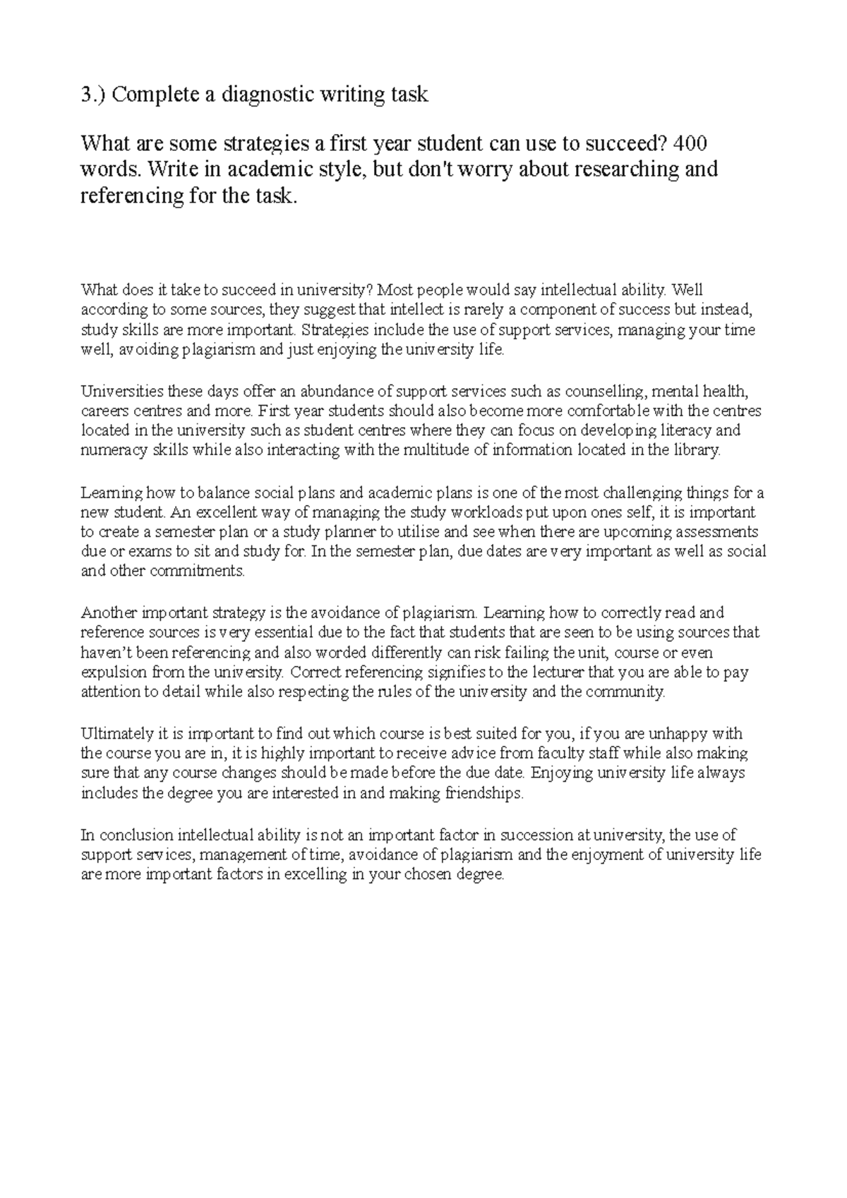 Diagnostic Task Word - 3.) Complete a diagnostic writing task What are ...