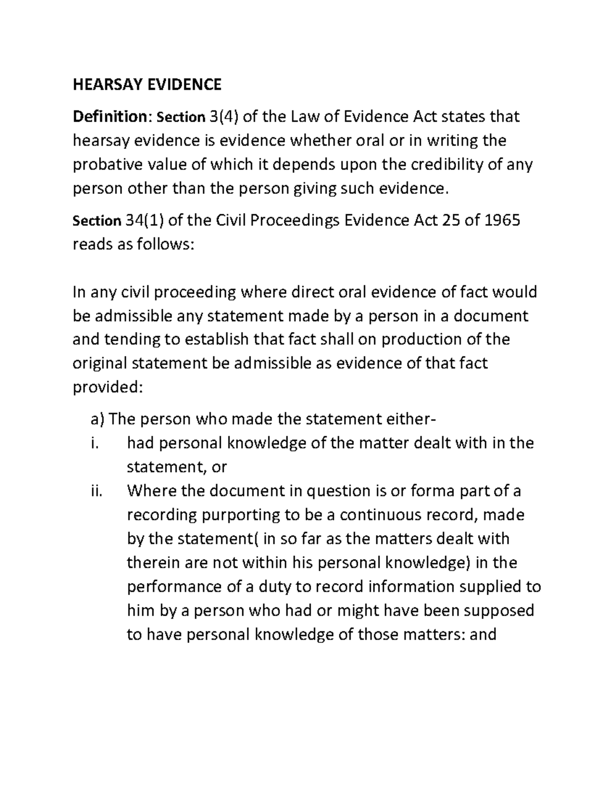 Lesson 6- LAW OF Evidence ACTLAW LECTURE NOTES LAW LECTURE NOTES LAW ...