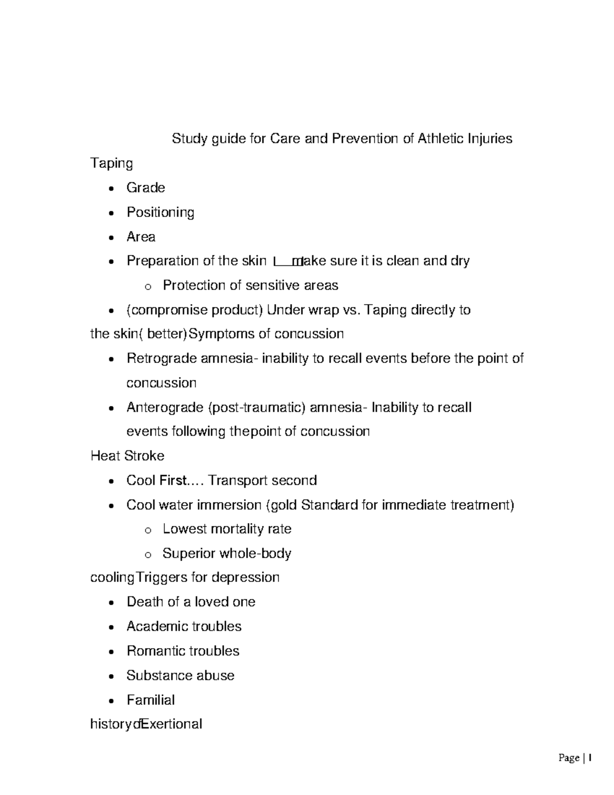 Study guide for Care and Prevention of Athletic Injuries - Study guide ...