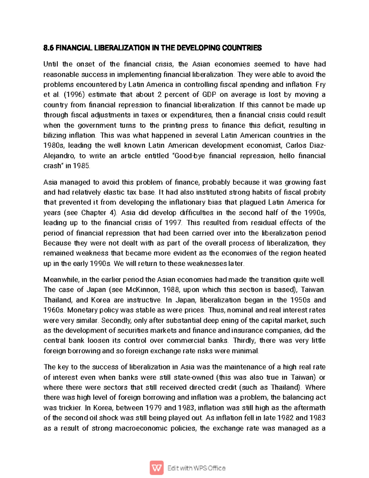 Financial Liberalization IN THE Developing Countries - 8. 6 FINANCIAL ...