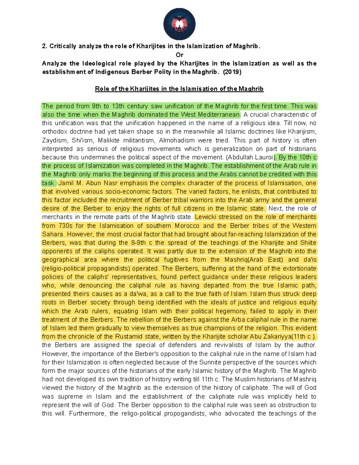 Role of the Kharijites in the Islamisation of the Maghrib - Critically ...