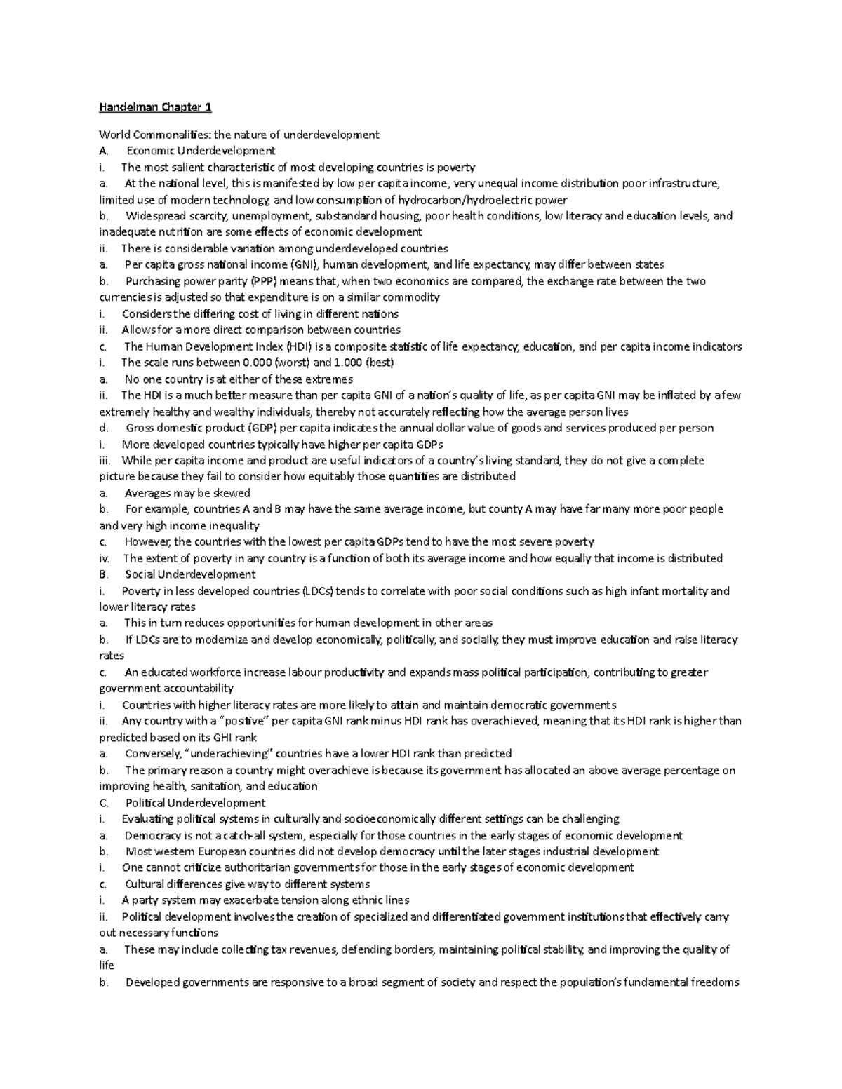 Reading Notes for POLI 227 - Handelman Chapter 1 World Commonalities ...