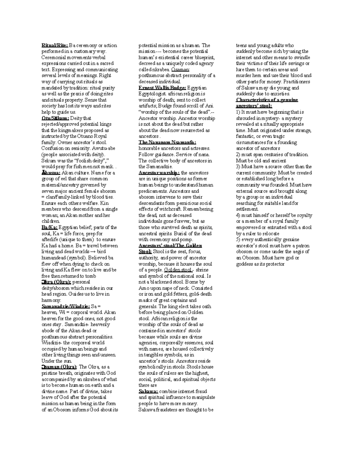 African Religion Study Guide - Ritual/Rite: Ba ceremony or action ...