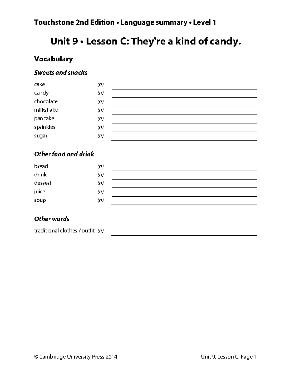 TS2e L1 U9 LC Langsum - Material Obligatorio - Touchstone 2nd Edition • Language summary • Level ...