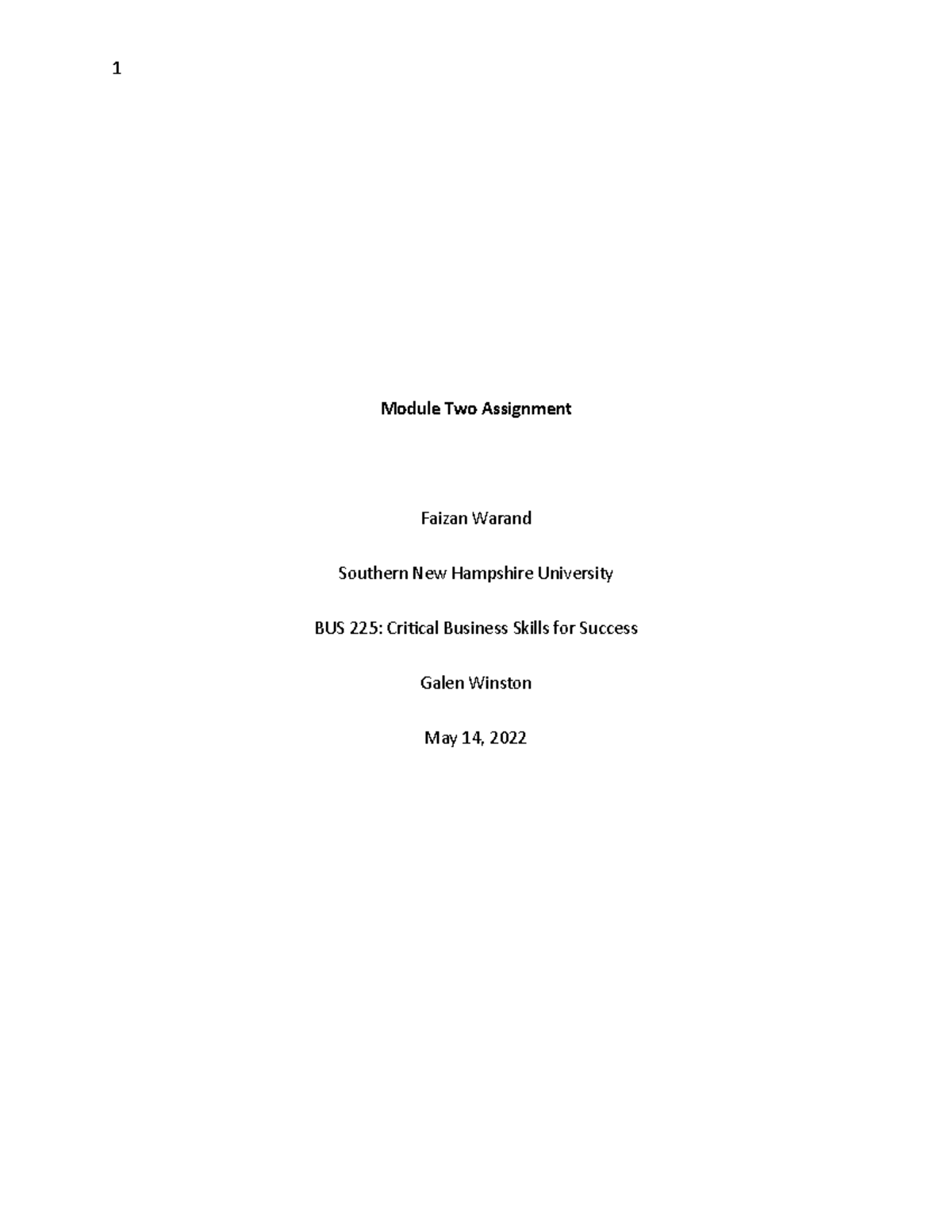 BUS225 Module Two Assignment - 1 Module Two Assignment Faizan Warand ...