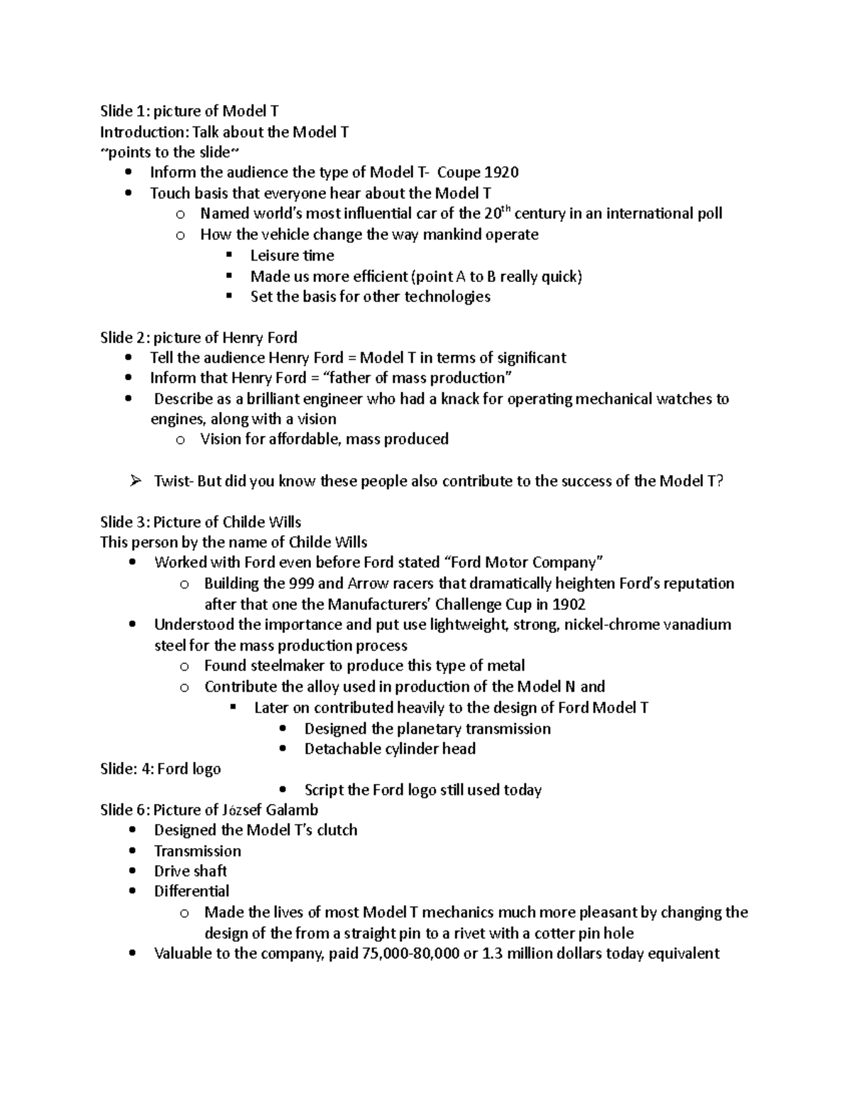Outline for Presentation - Slide 1: picture of Model T Introduction ...