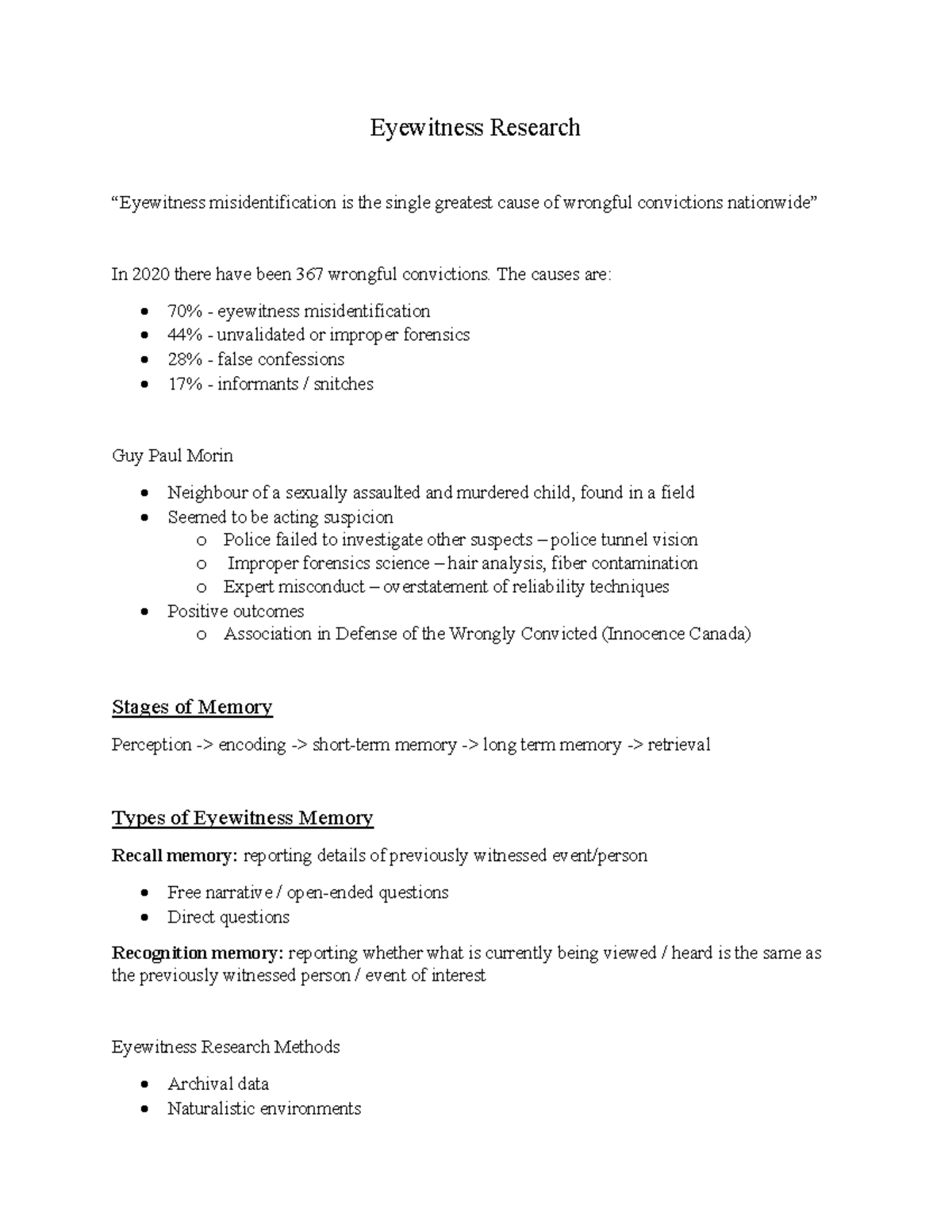 PSYC2400 - Eyewitness Testimony - Eyewitness Research “Eyewitness ...
