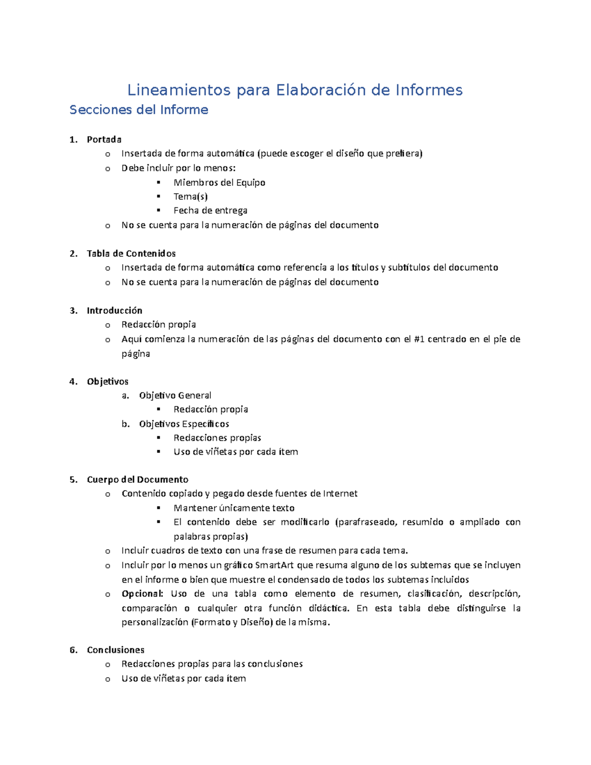 Lineamientos para elaboración de informes - Lineamientos para ...