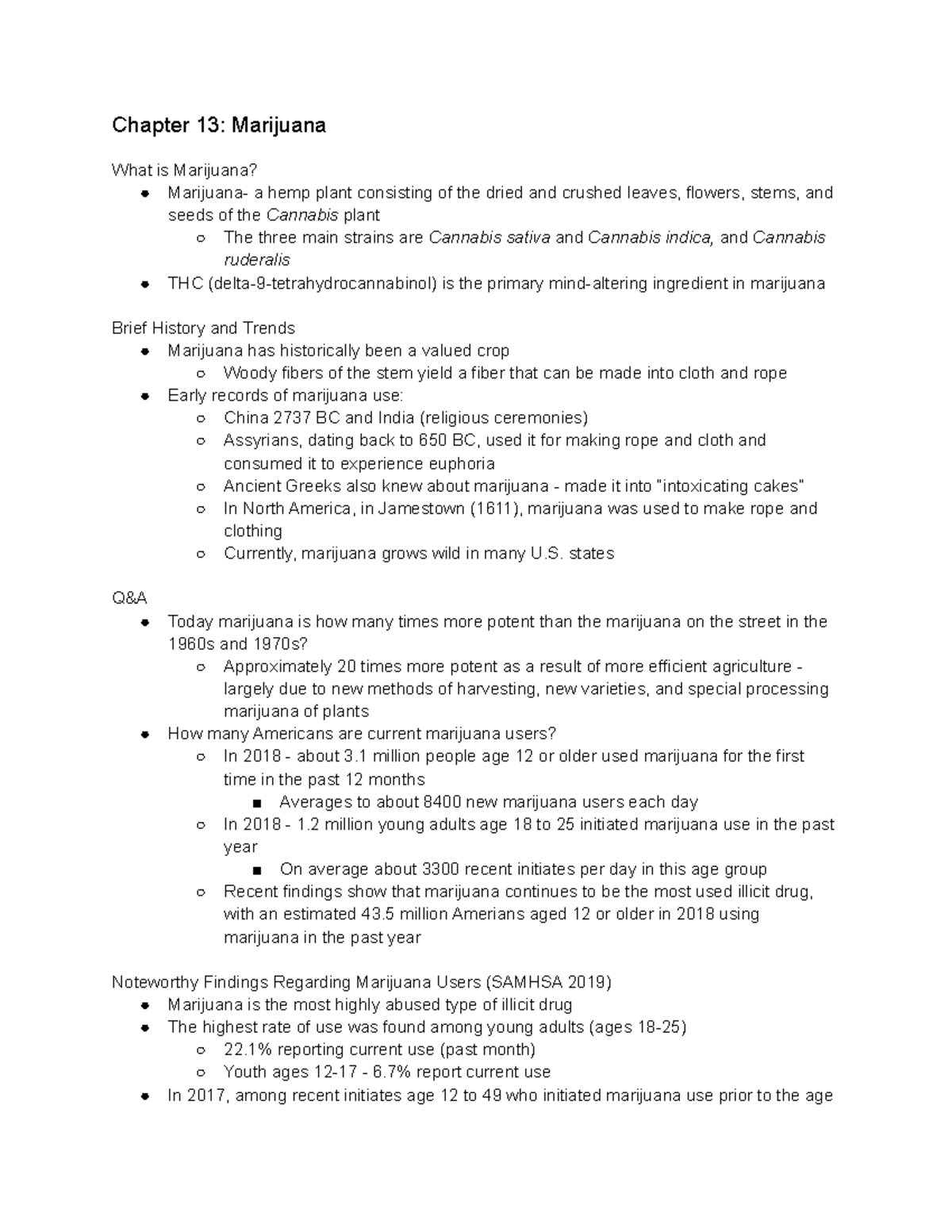 Ch 13 - Chapter 13 Notes: Marijuana - Chapter 13: Marijuana What is ...