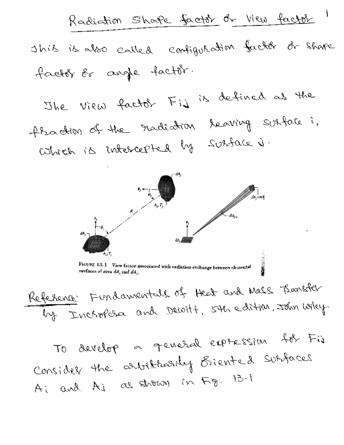 Lecture 17 Chap13a - Radiation shape factor or view view factors ...