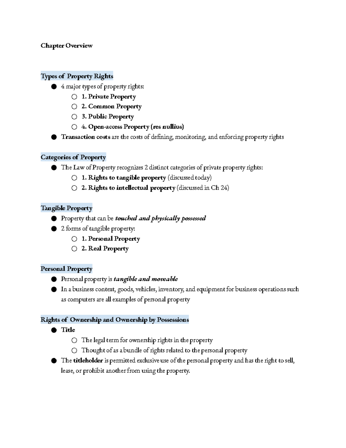Ch 23 – Tangible Property - Chapter Overview Types of Property Rights 4 ...