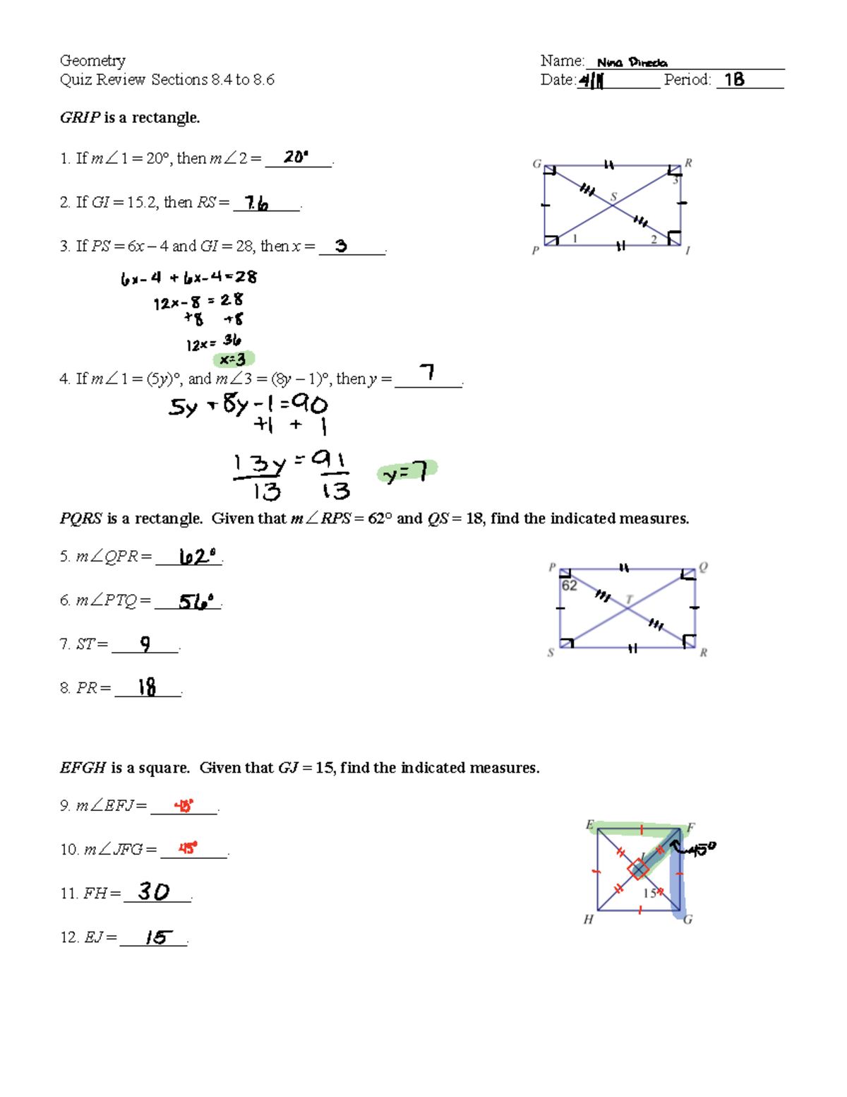 8.4-8.6 Quiz Review - Easy - Geometry Name ...