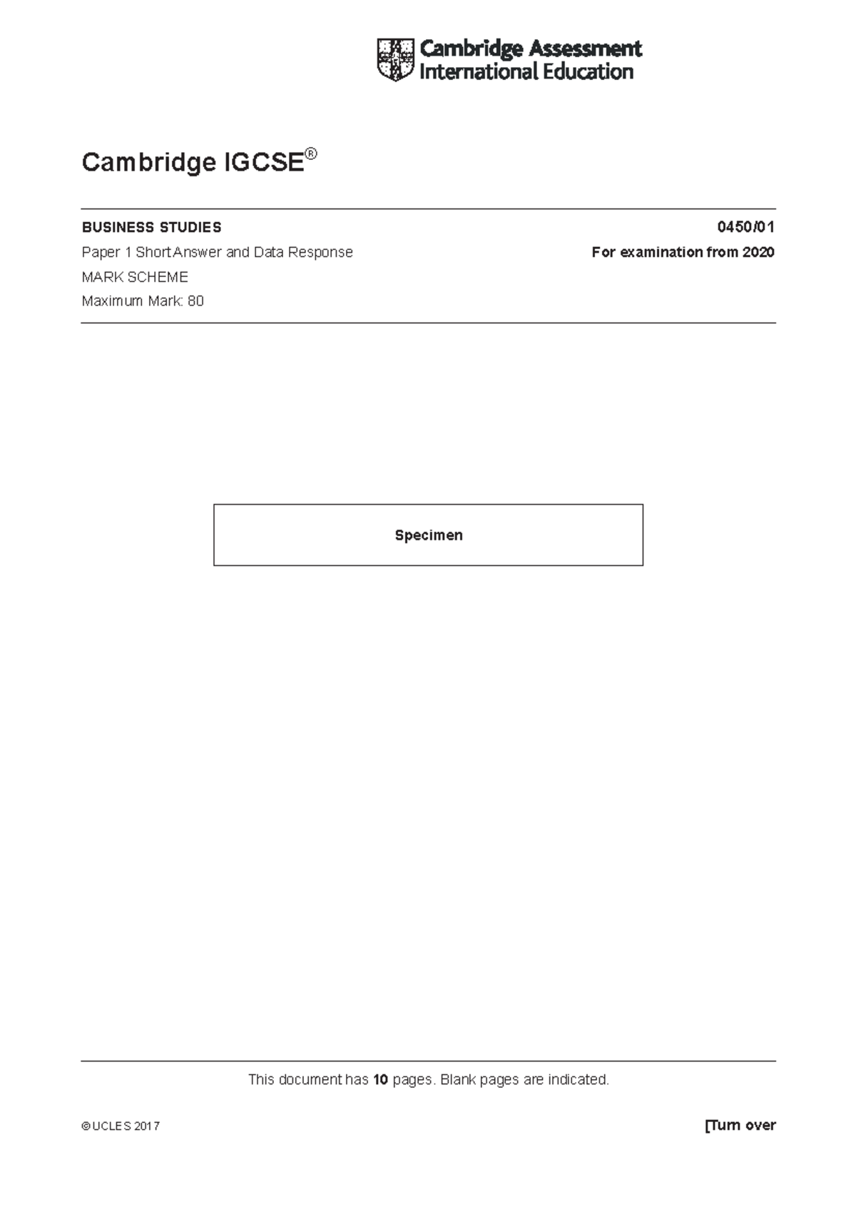 414610 2020 specimen paper 1 mark scheme - This document has 10 pages ...