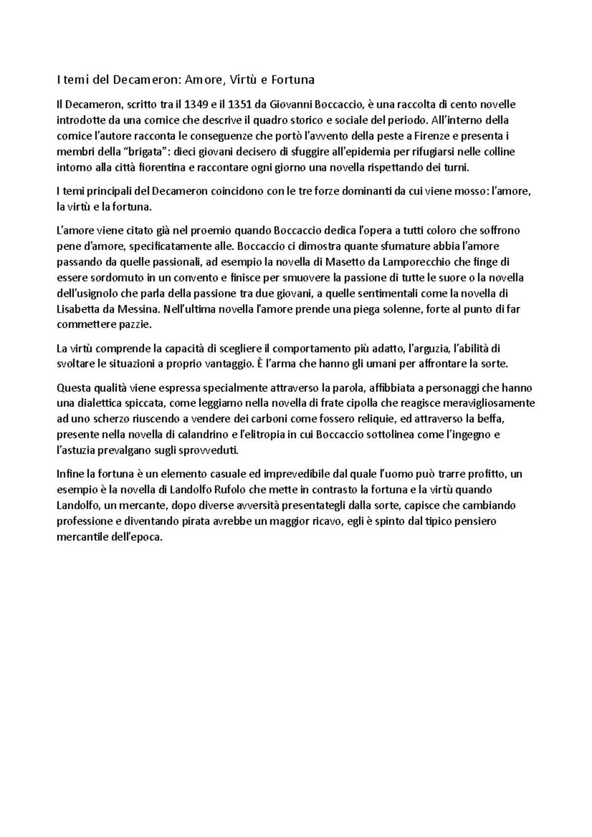 I temi del Decameron - All’interno della cornice l’autore racconta le ...