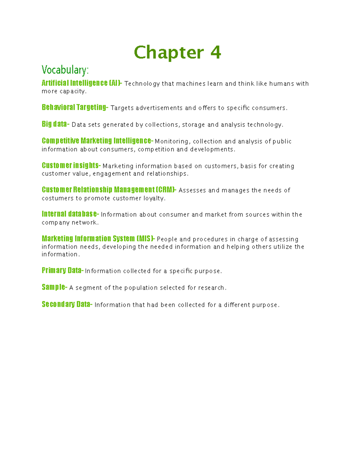 Chapter 4 Notes - Vocabulary and Other important information. - Chapter ...
