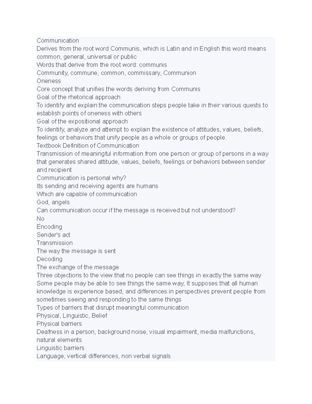 Coms 101 lecture notes professor alban - Communication Derives from the ...