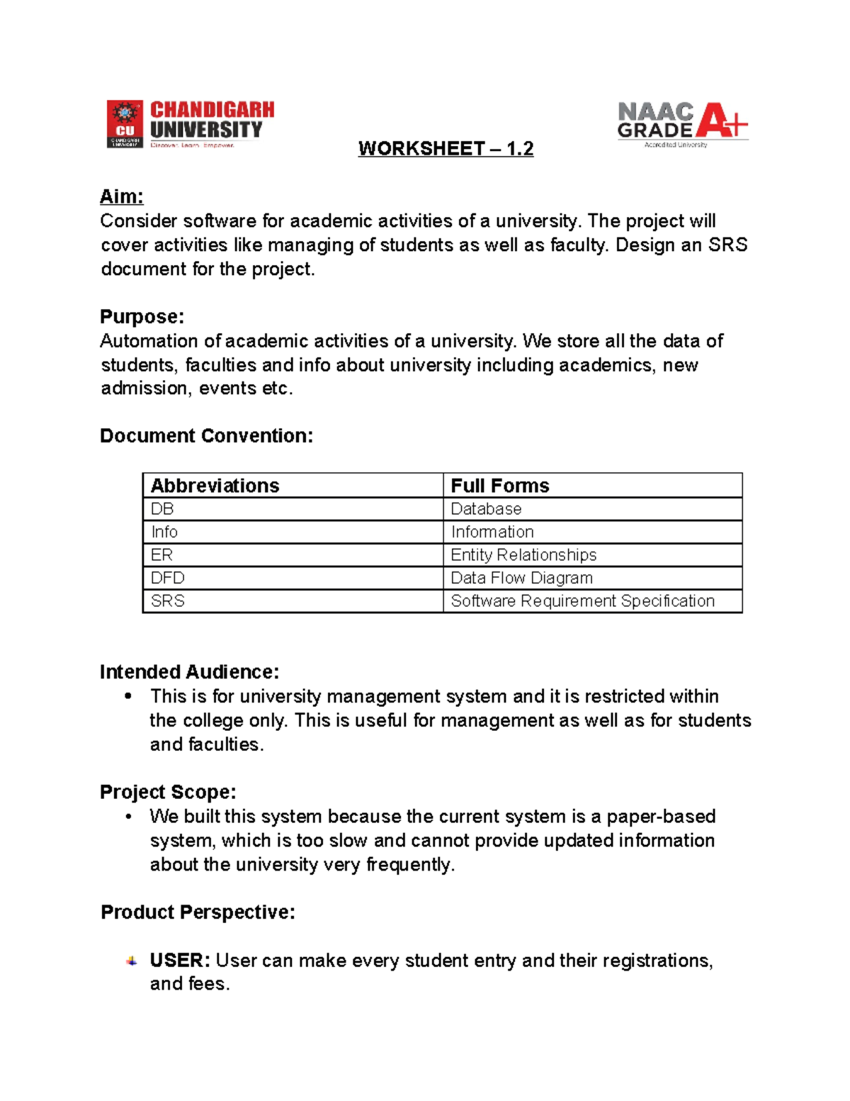 Software Engg worksheet - WORKSHEET – 1. Aim: Consider software for ...