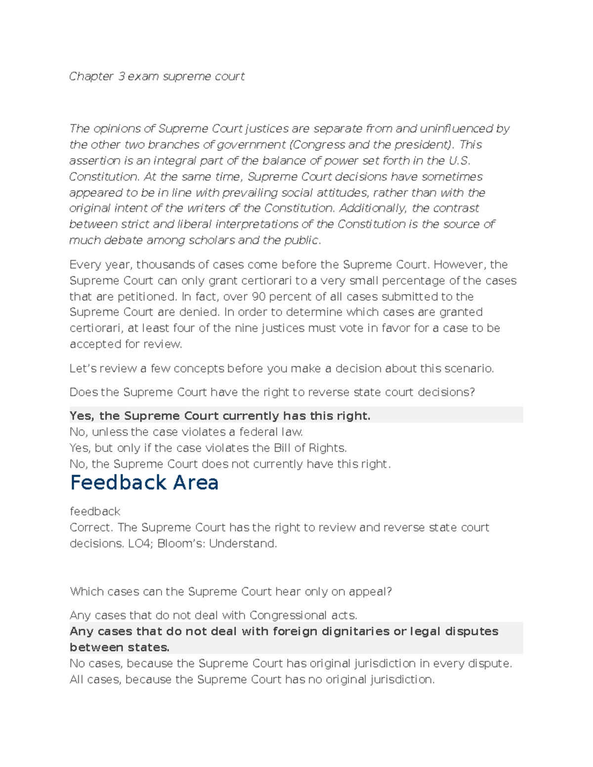 Chapter 3 exam supreme court - Chapter 3 exam supreme court The ...