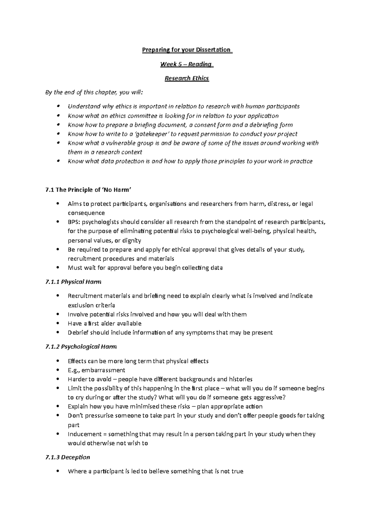 Research Ethics - Preparing for your Dissertation Week 5 – Reading ...