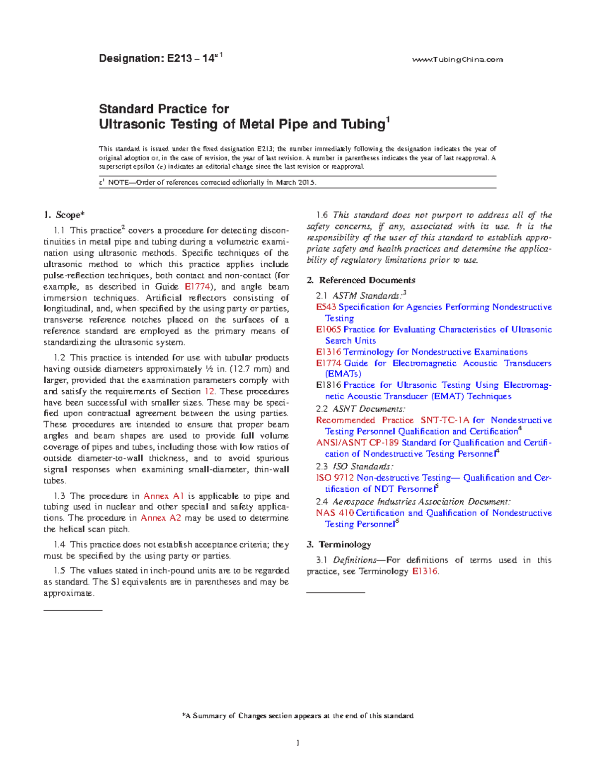 NORMA ASTM-E213 ULTRASONIDO EN TUBERIAS METALICAS - Designation: E213− 14 ́ 1 Standard Practice ...