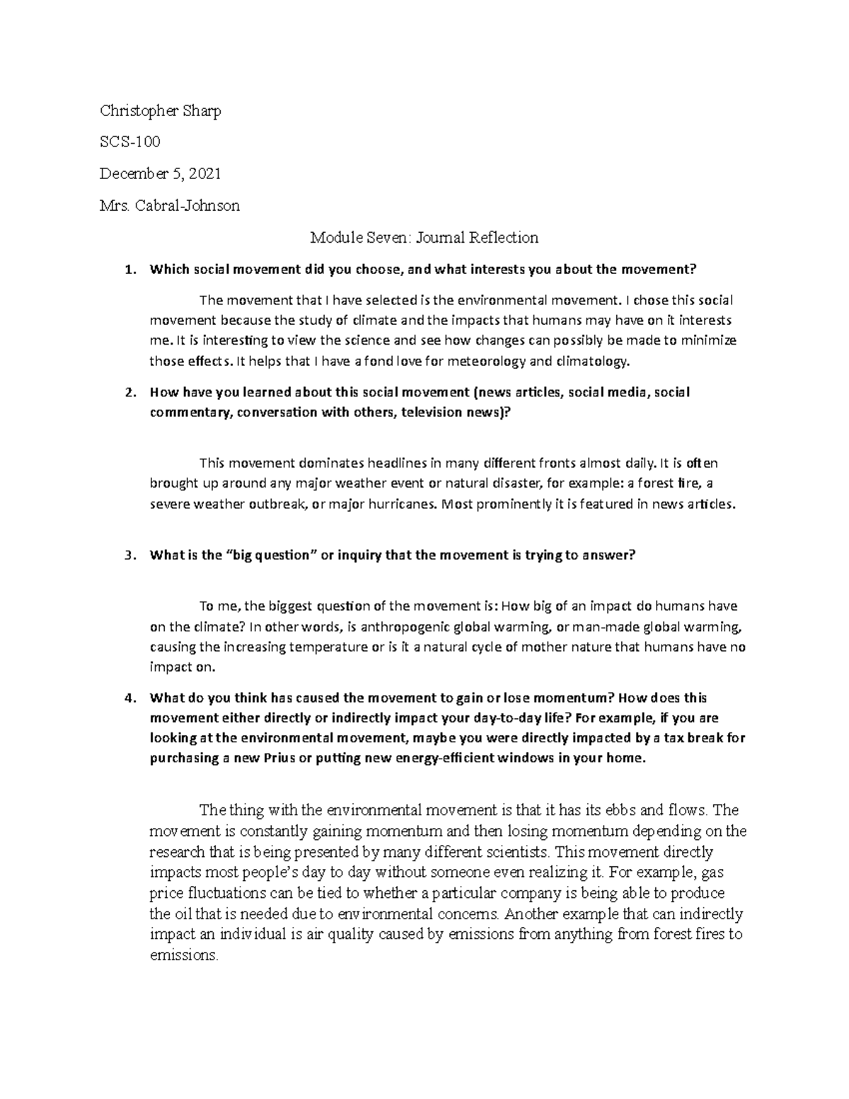 Module Seven Journal Reflection - Christopher Sharp SCS- December 5 ...