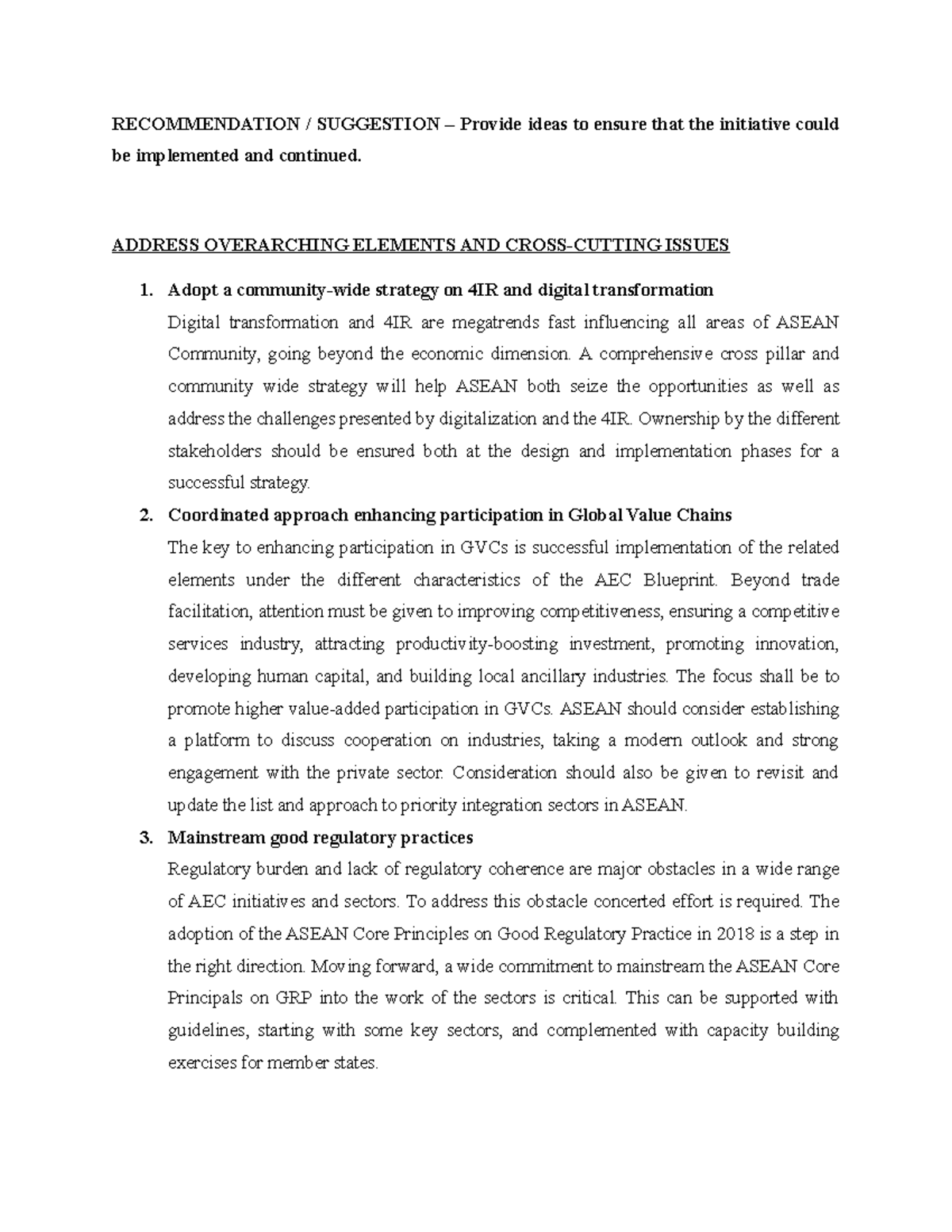 Recommendation & Suggestion - RECOMMENDATION / SUGGESTION – Provide ...