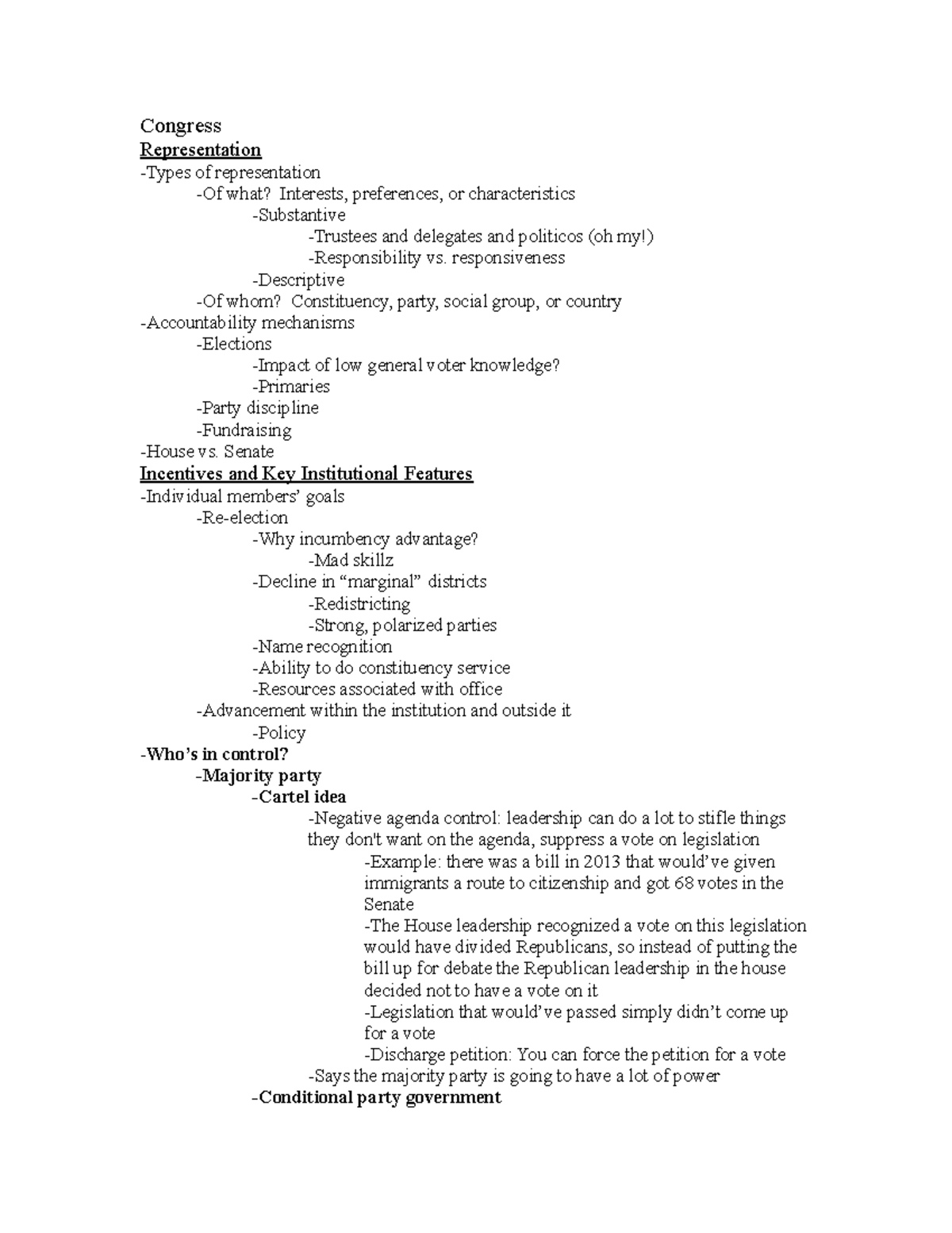 POSC100 Lecture 7 Congress - Congress Representation -Types of ...