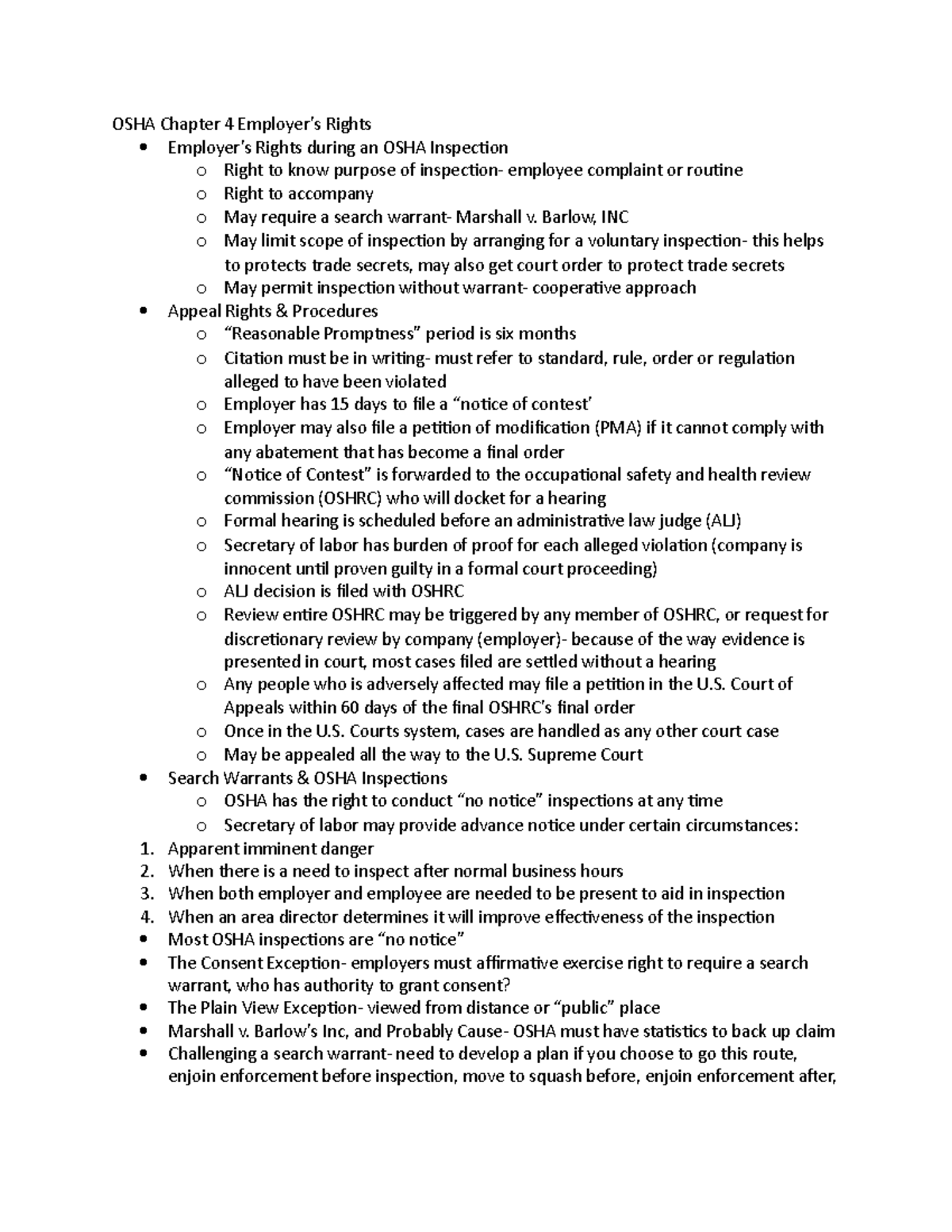 OSHA Chapter 4 Employer's Rights - OSHA Chapter 4 Employer’s Rights ...