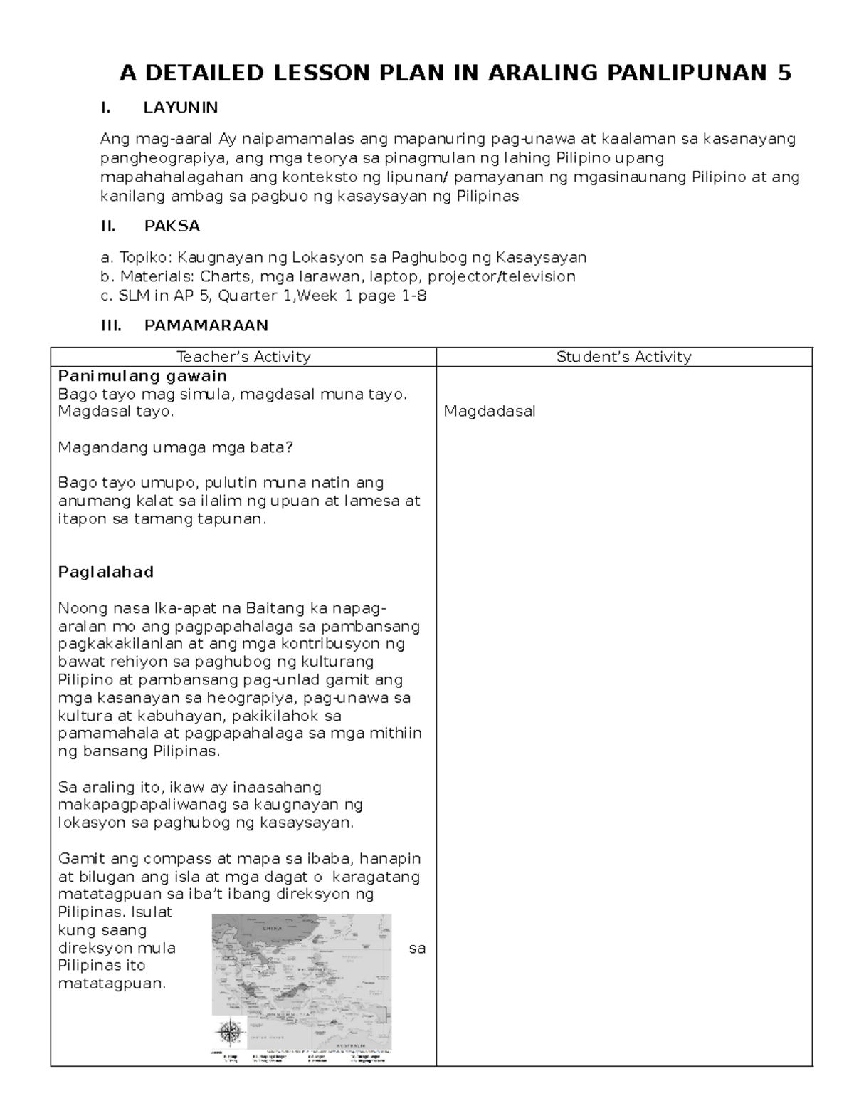 AP-Grade-5 q1w1 - neccesary - A DETAILED LESSON PLAN IN ARALING ...
