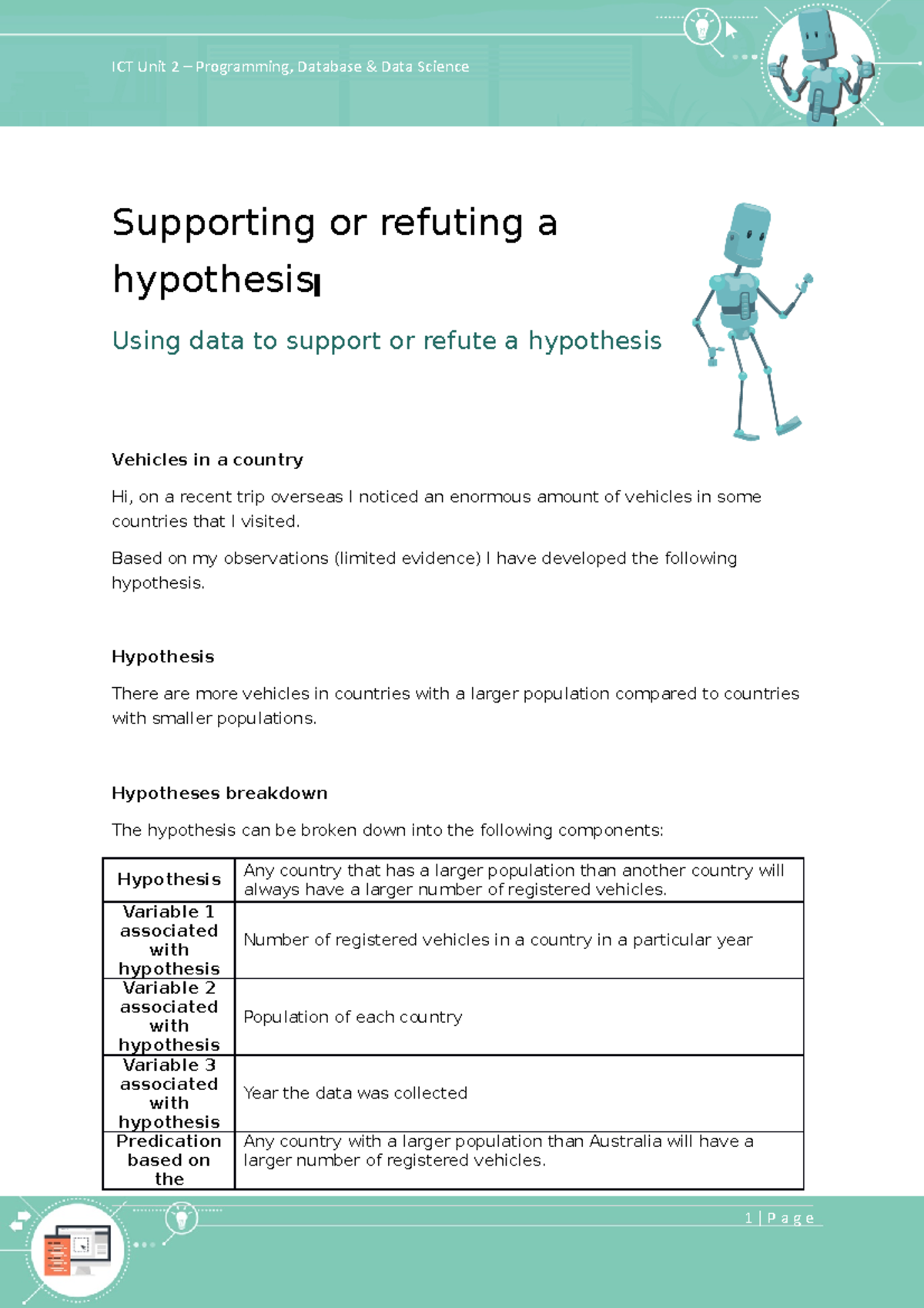 Transport hypothesis - .... - Supporting or refuting a hypothesis Using ...
