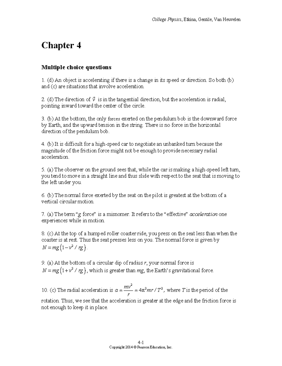 Chapter 04 - Questions from textbook Practice - College Physics, Etkina ...