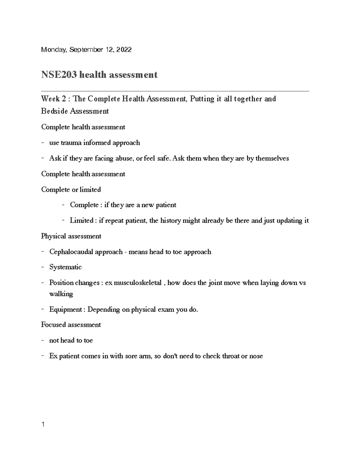 NSE203 week 2 - The Complete Health Assessment, Putting it all together ...