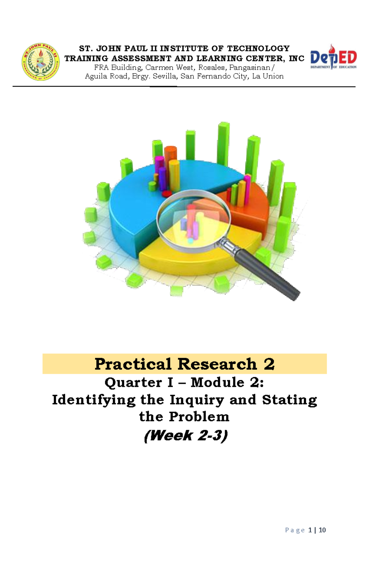 PR2 WEEK 2-3 - research - ####### ST. JOHN PAUL II INSTITUTE OF TECHNOLOGY ####### TRAINING ...