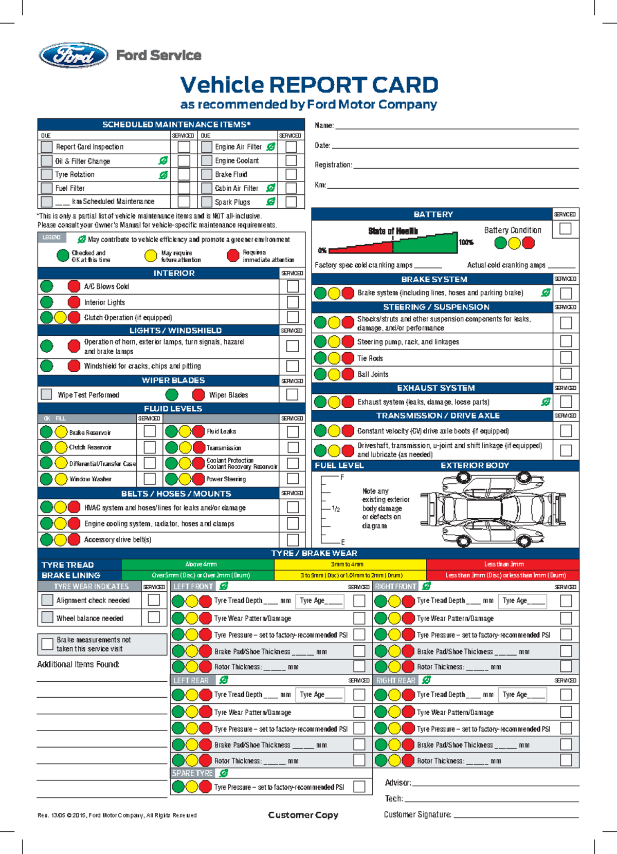Ford vehicle report card hr - Vehicle REPORT CARD as recommended by ...