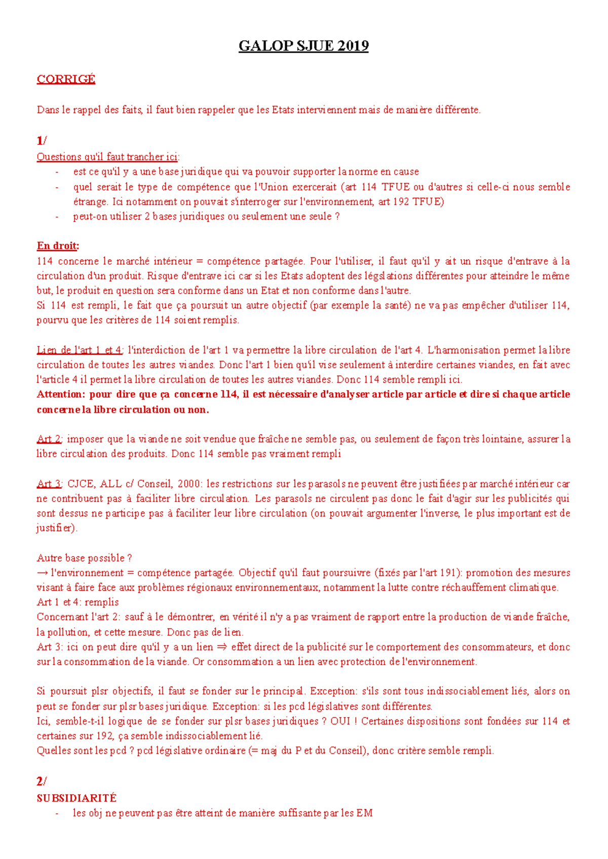 Galop entraînement SJUE - GALOP SJUE 2019 CORRIGÉ Dans le rappel des ...