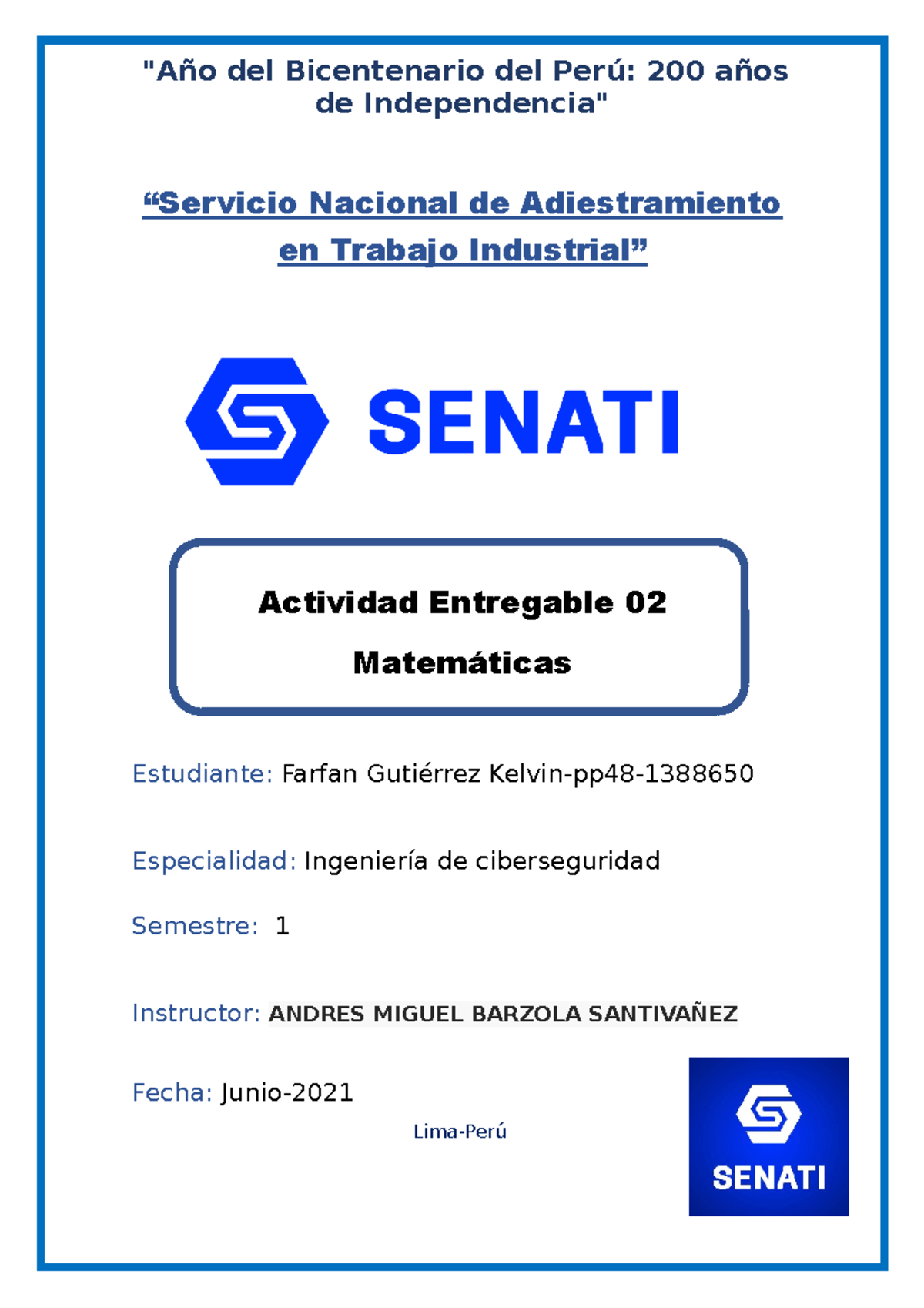 Entregable 02 del curso matematica en Senati - de Independencia ...