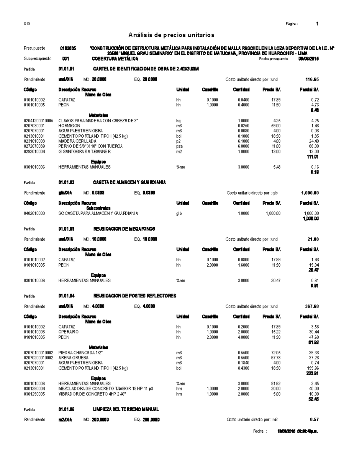 411510695 Analisis Precios Unitarios malla raschell - Análisis de ...
