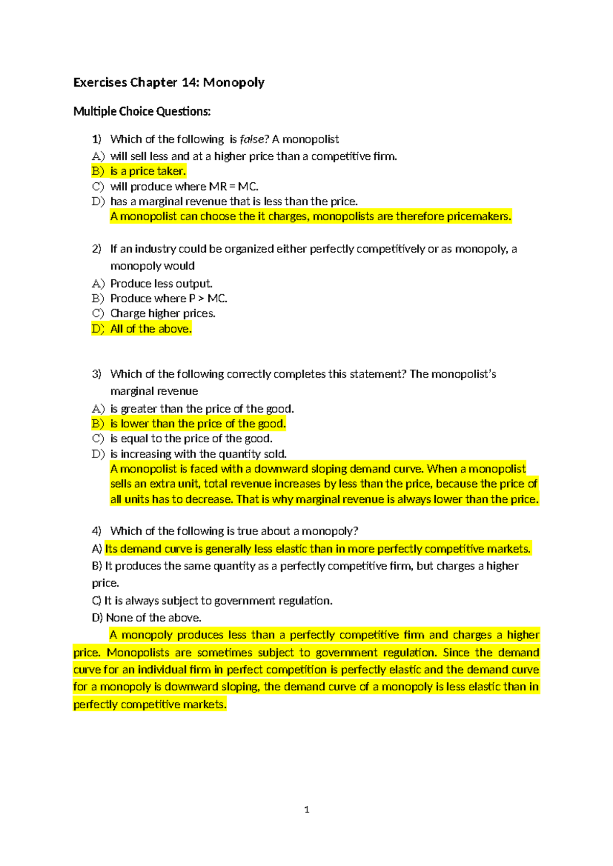Chapter 14 Questions and exercises solutions - Exercises Chapter 14 ...