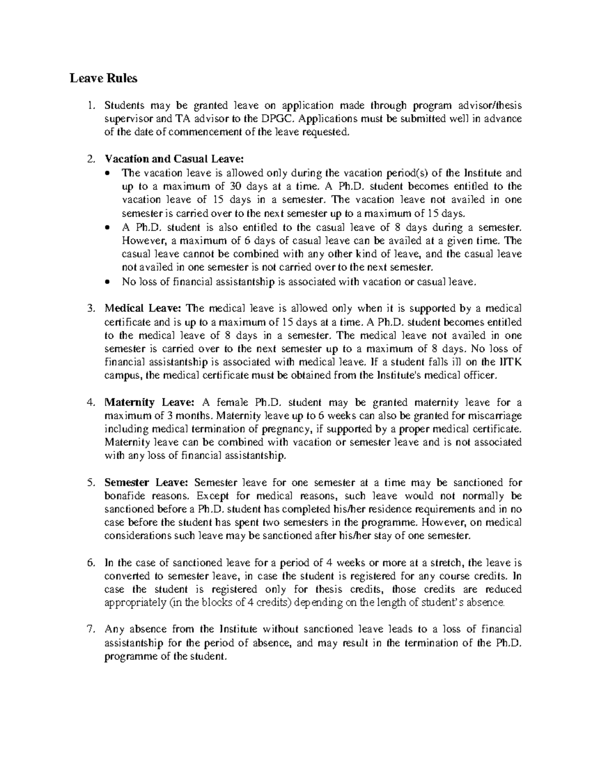 Leave Rules for Ph D Students - Leave Rules Students may be granted ...