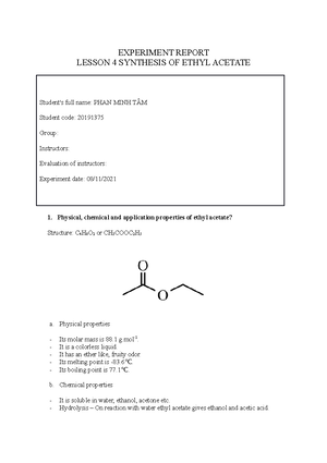Experiment 3 Report - EXPERIMENT REPORT LESSON 3: PURIFICATION OF LEMON PEEL ESSENTIAL OIL ...