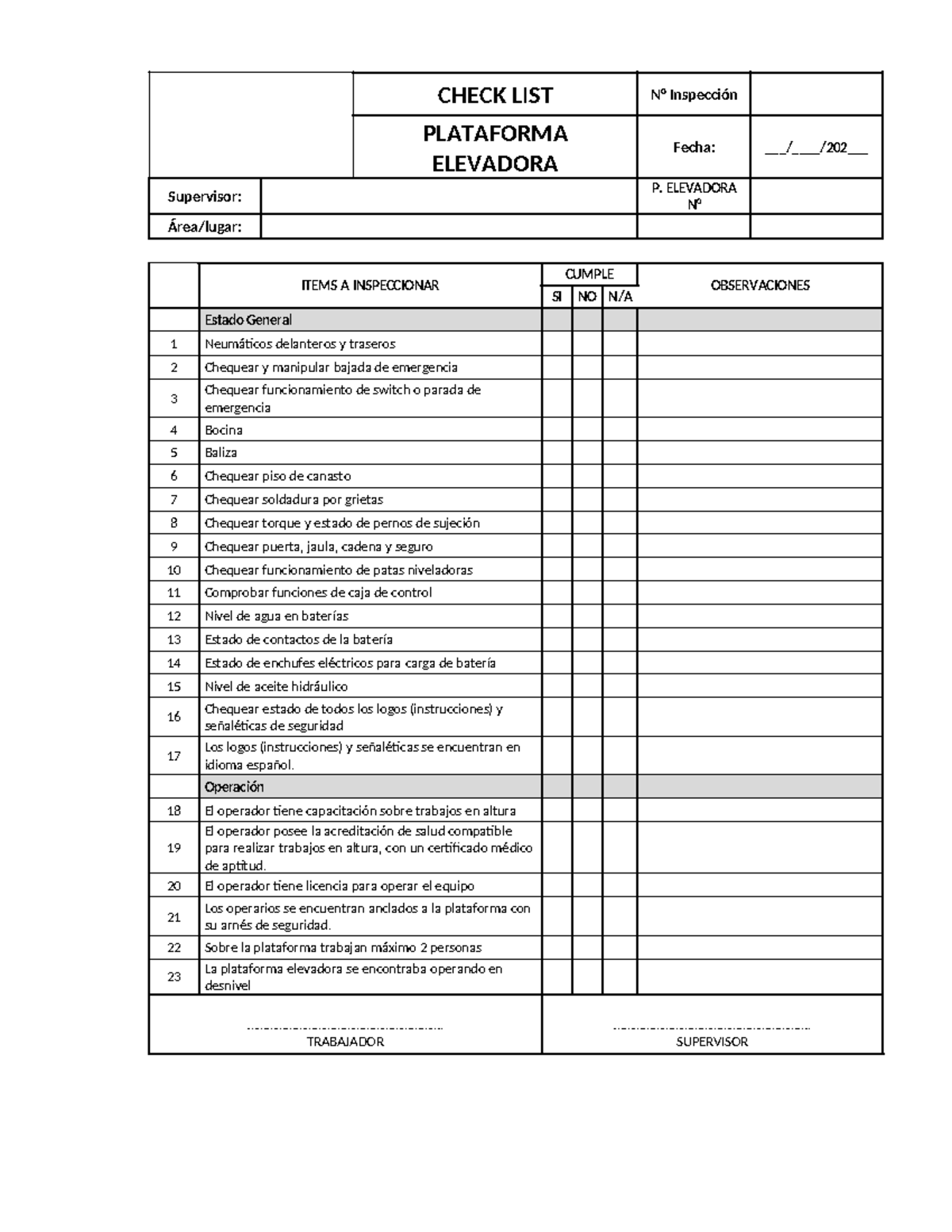 06.-Check List Altura - Check List Plataforma elevadora - CHECK LIST - clttrust.com