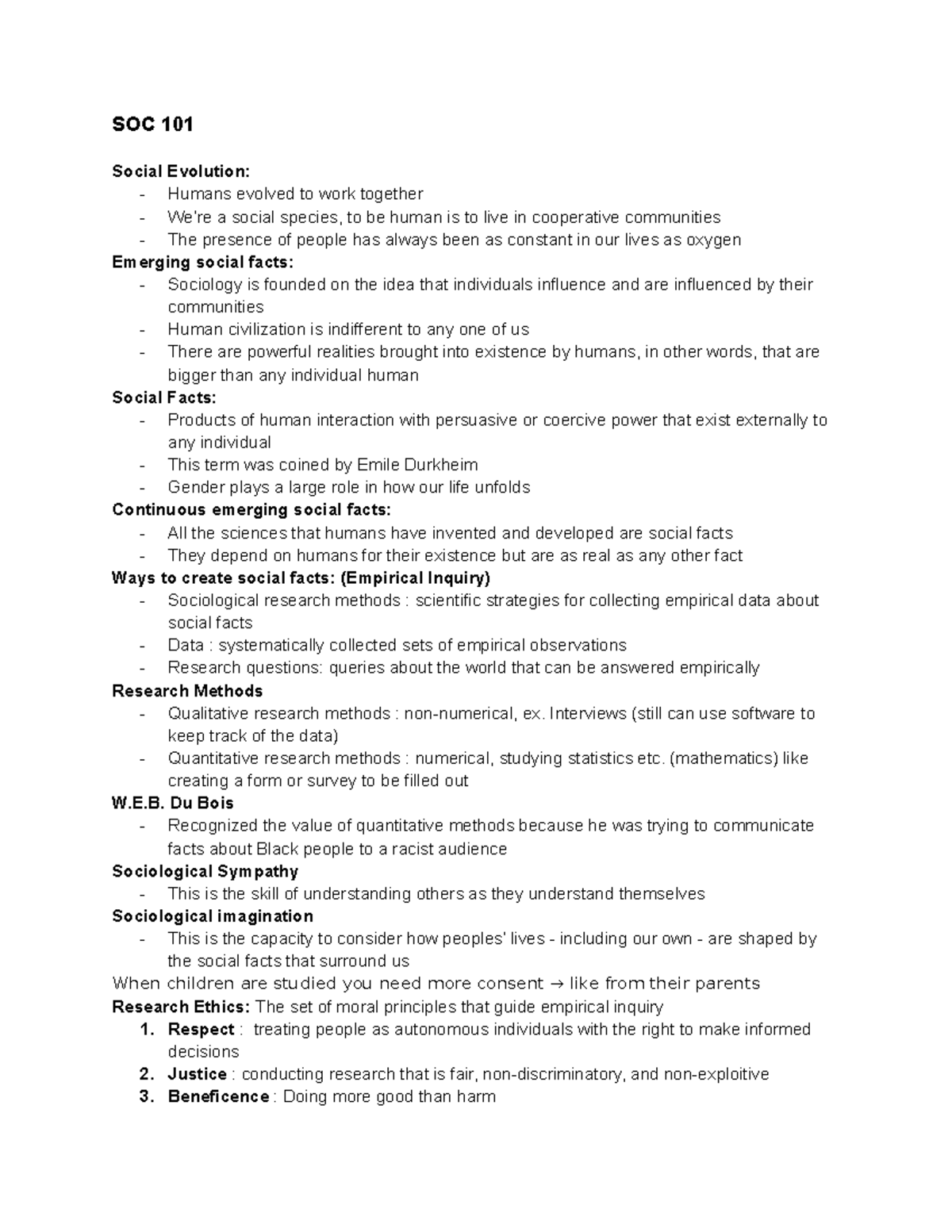 Soc 101 Week 1 - Professor Rowe is Instructor - SOC 101 Social Evolution: - Humans evolved to ...