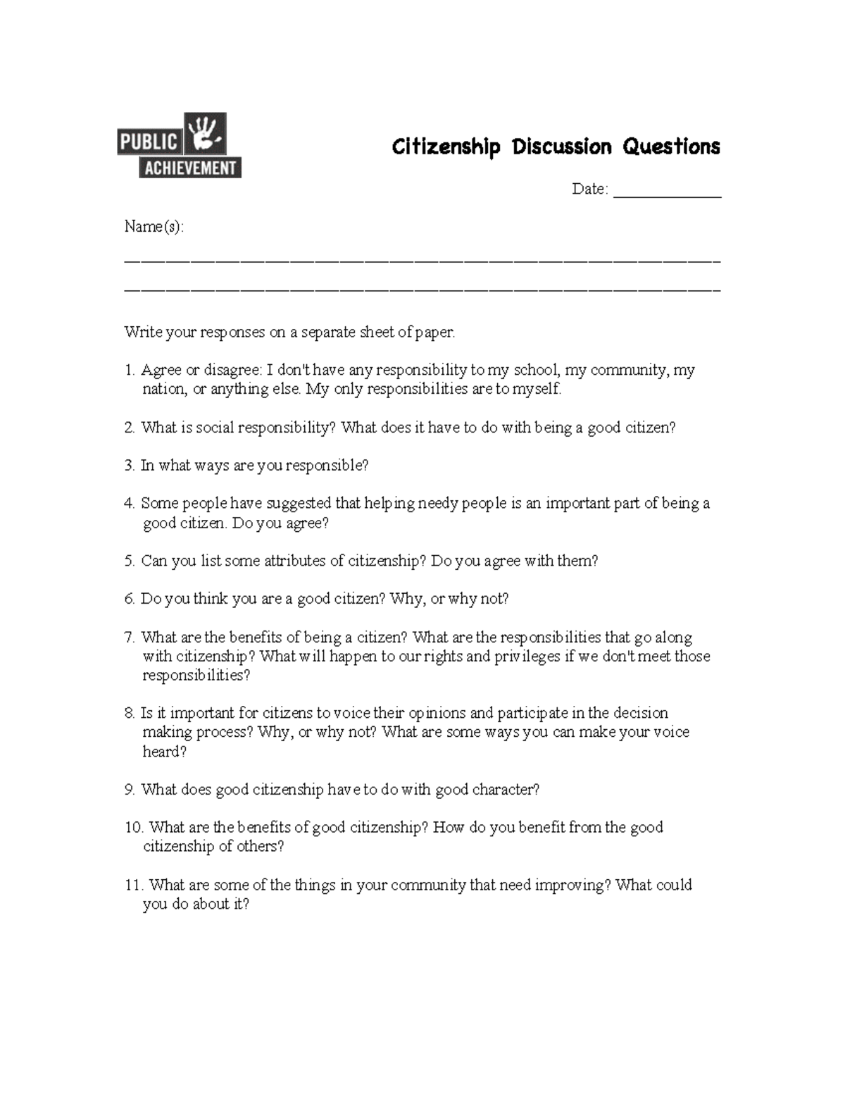 Citizenship Discuss - Cood - Citizenship Discussion Questions Date ...