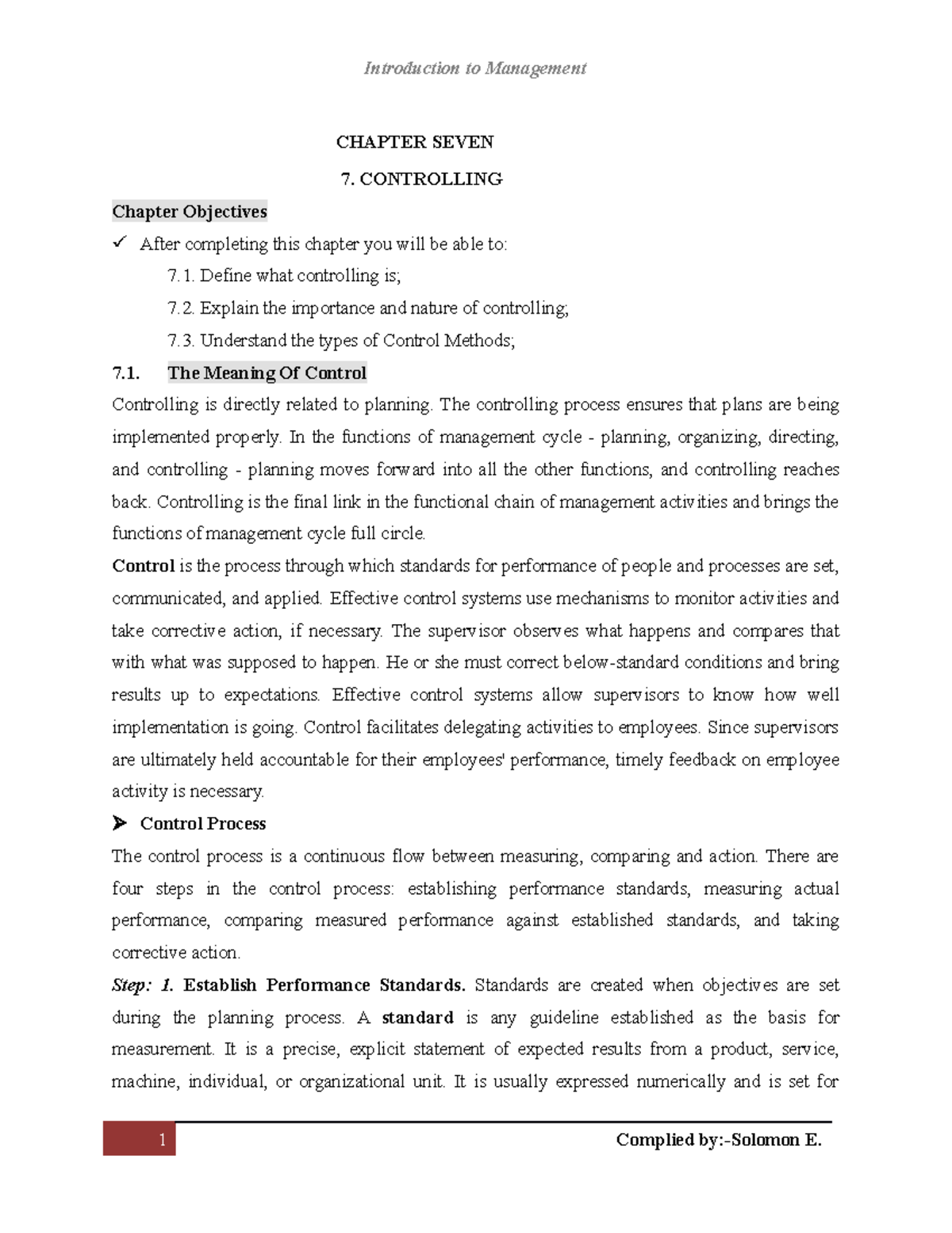 CH-7 - Introduction to management and leadership concepts. - CHAPTER ...