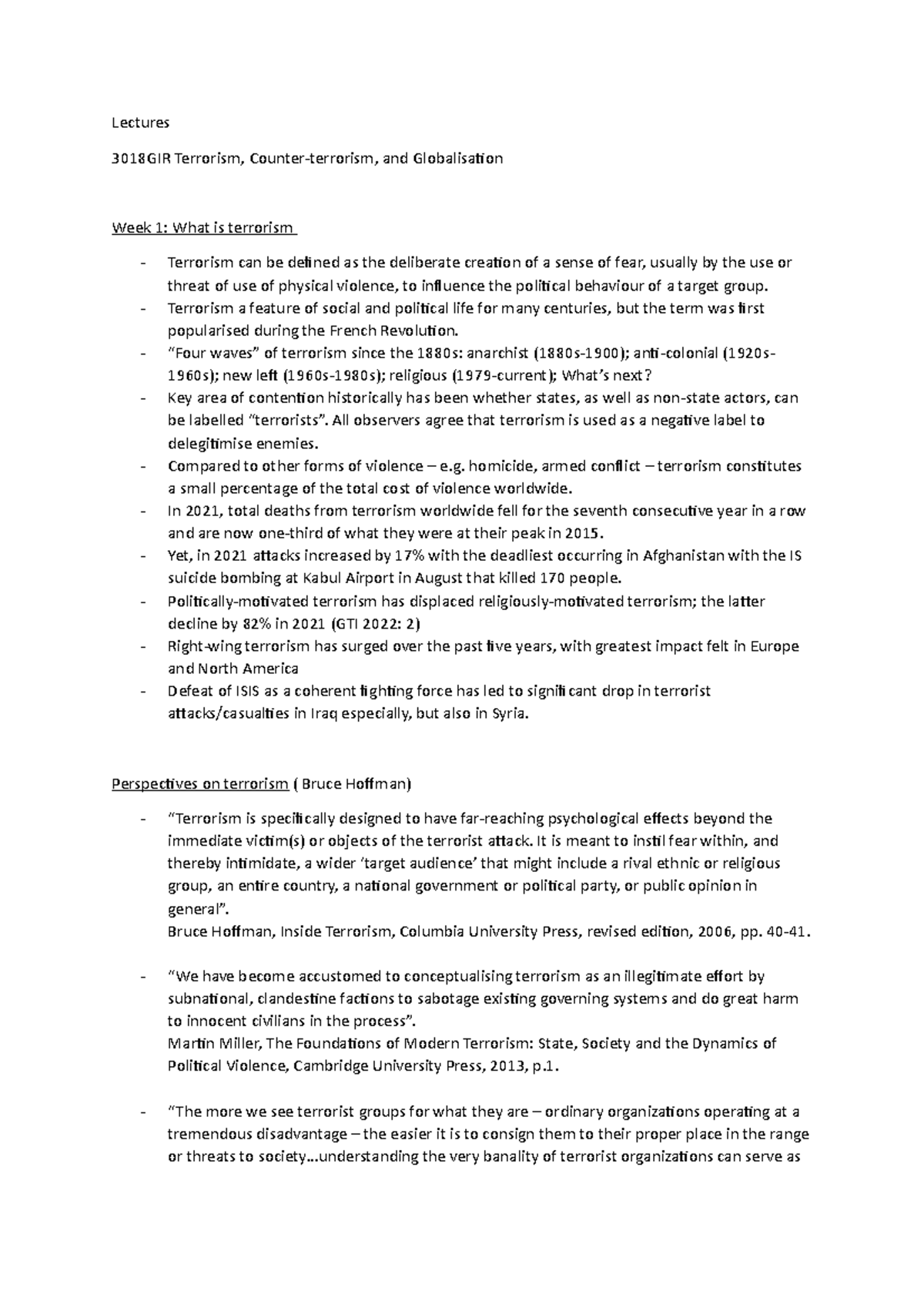 3018GIR terrorism, Counter-terrorism and Globalisation - Lectures ...