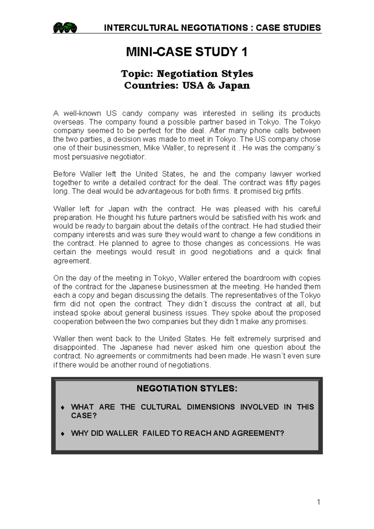 Intercultural-negotiation-cases compress - INTERCULTURAL NEGOTIATIONS : CASE STUDIES MINI-CASE ...
